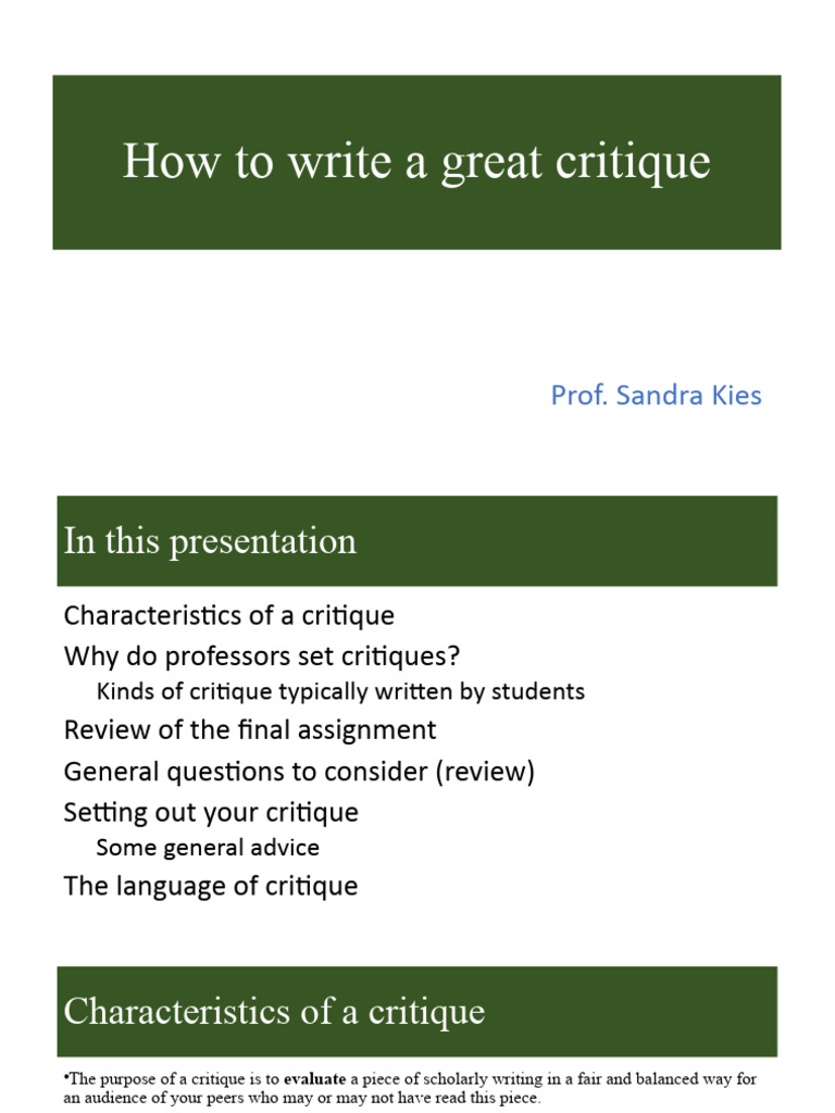 How To Write A Great Critique Non-Narrated | PDF | Methodology | Experience