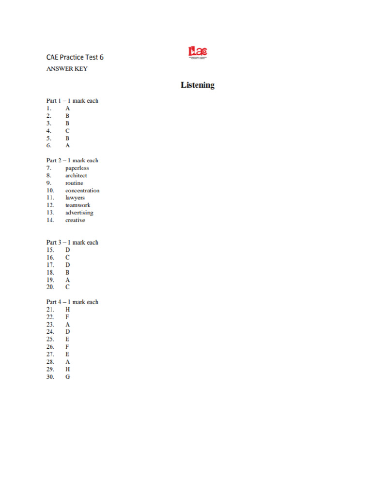 CAE Practice Test 6 ANSWERS | PDF
