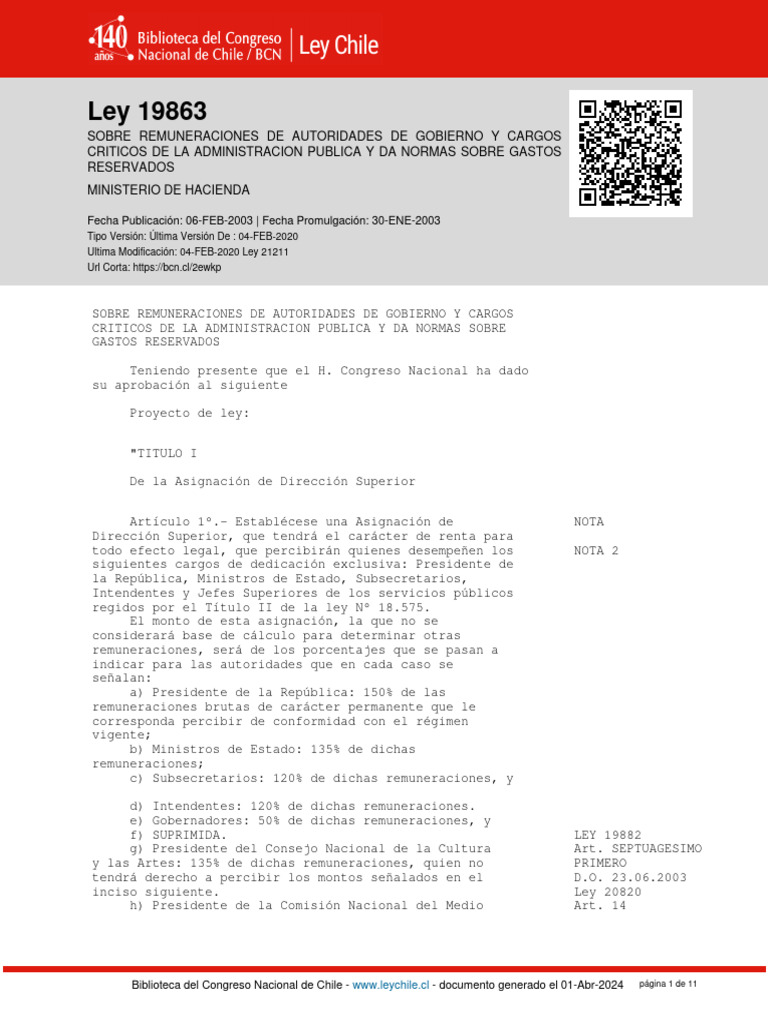 Ley 19863 - 06 Feb 2003 | PDF | Ministerio (Departamento de Gobierno ...