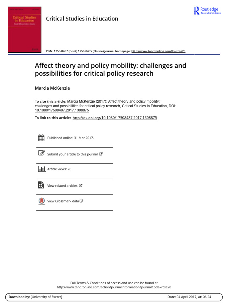 Mckenzie 2017 Affect Theory and Policy Mobility | PDF | Affect ...