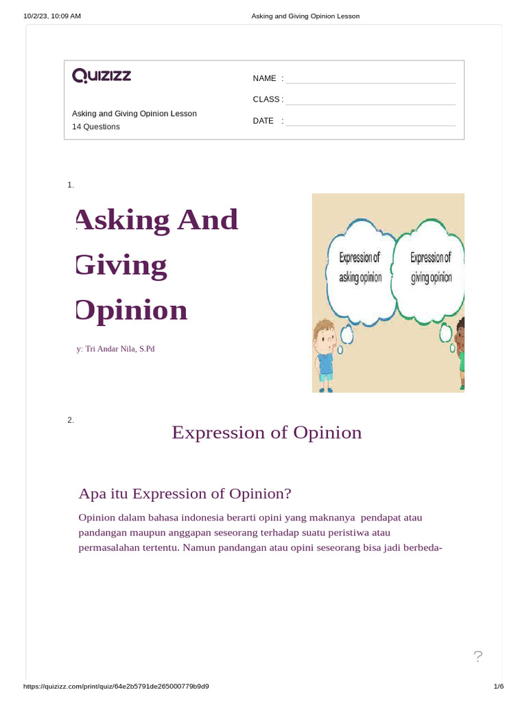 Asking and Giving Opinion Lesson | PDF