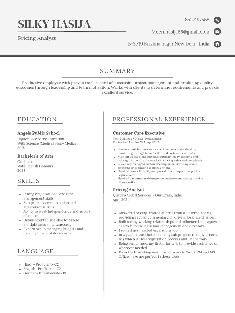 Gray and White Simple Clean Resume | PDF | Customer | Social Psychology