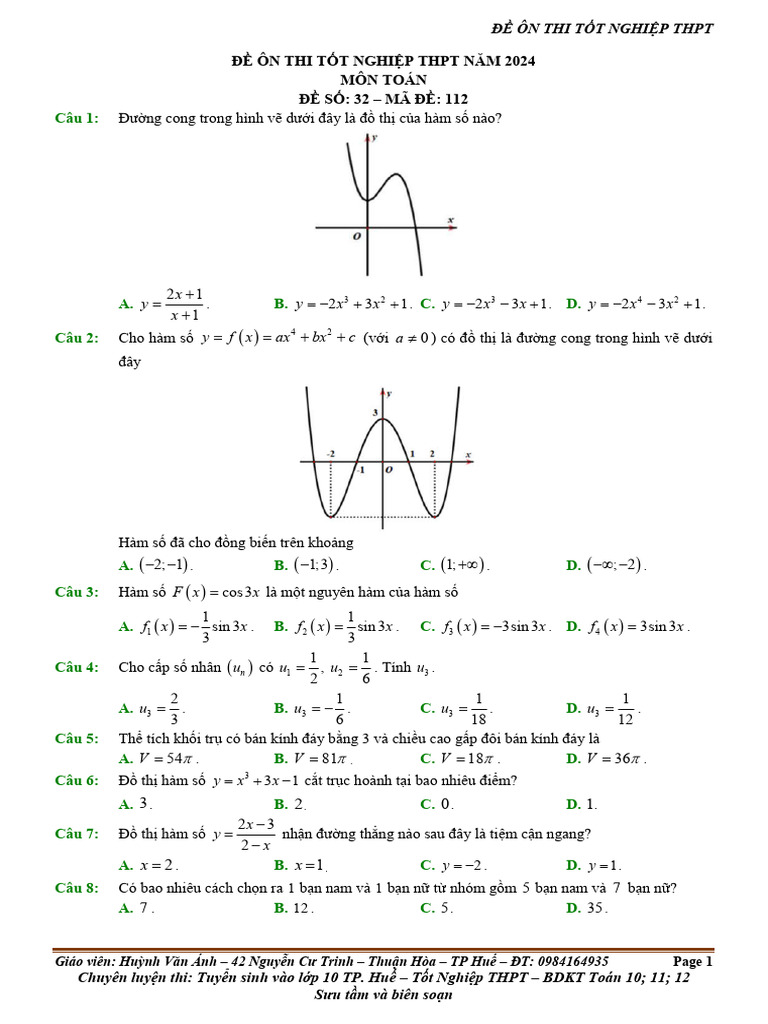 ĐỀ VỀ ĐÍCH ĐỀ SỐ 32 ÔN THI TỐT NGHIỆP 2024 - HDG | PDF