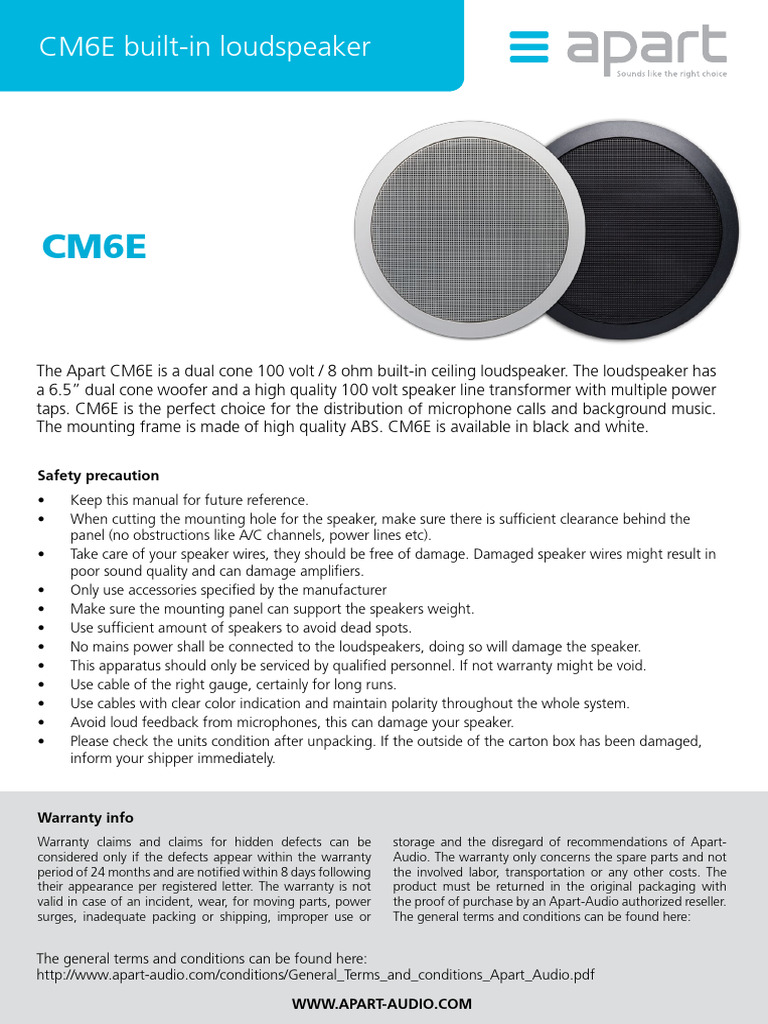 Biamp Manual Cm6e | PDF | Loudspeaker | Electrical Engineering
