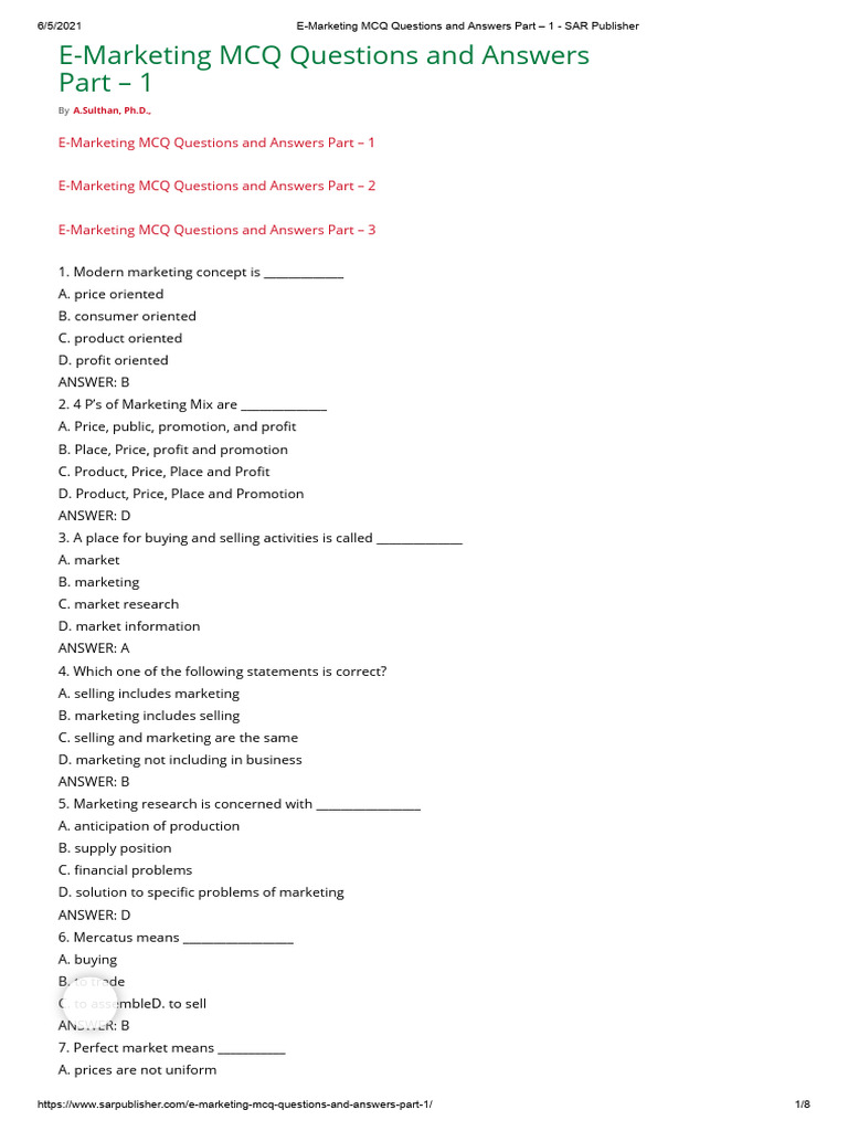 E-Marketing Concepts and MCQs Overview | PDF | Market Segmentation ...