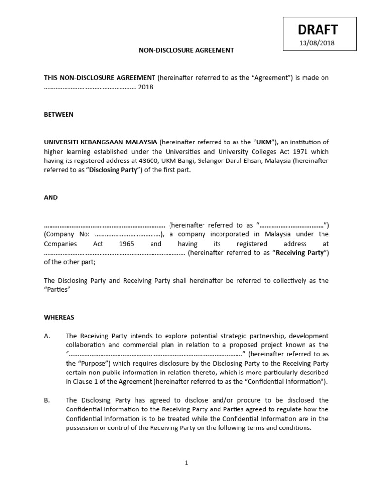 Template Non Disclosure Agreement NDA | PDF | Legal Remedy | Indemnity
