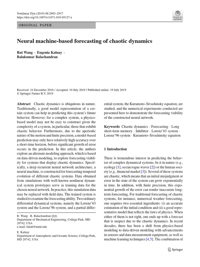 Neural Machine Based Forecasting Of Chaotic Dynamics Pdf Chaos Theory Artificial Neural 