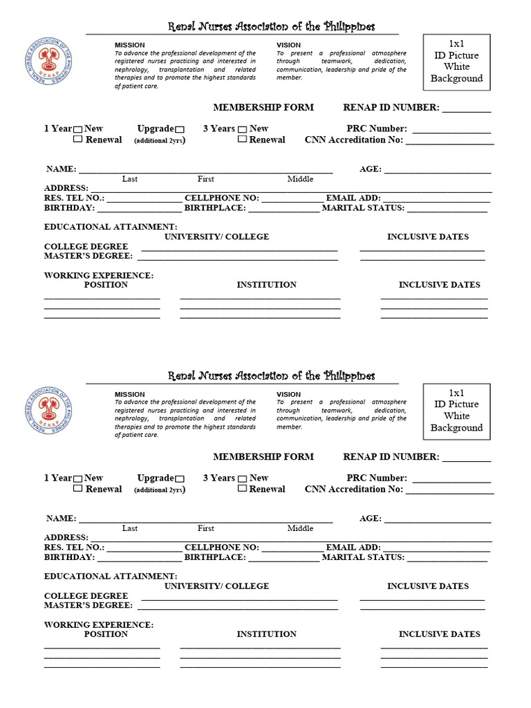 Renap Membership Form | PDF | Nursing | Nephrology