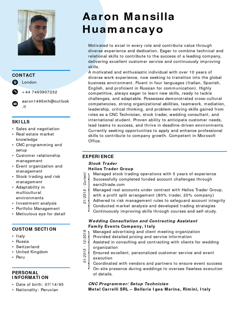 Aaron Mansilla CV 2024 | PDF | Stock Trader | Business Economics