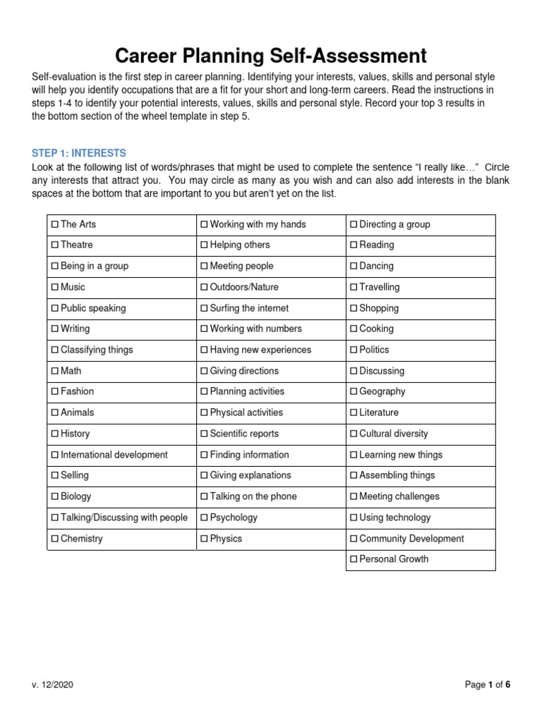 Career Planning Self-Assessment | Download Free PDF | Knowledge | Science