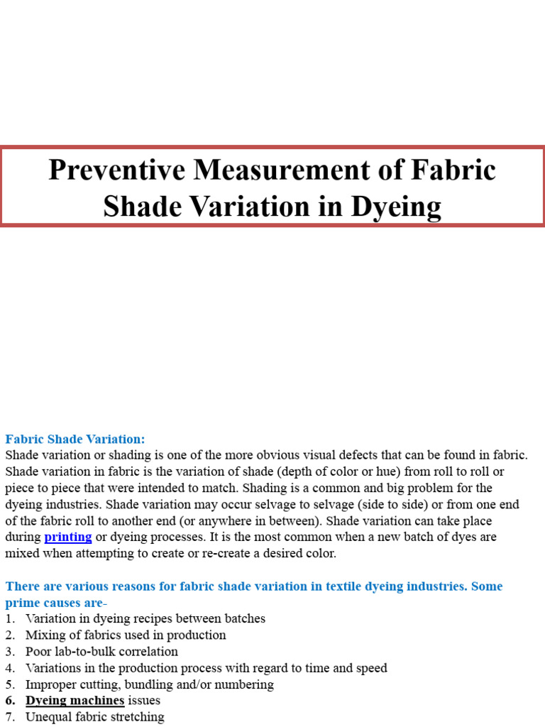 Preventive Measurement of Fabric Shade Variation in Dyeing | PDF ...