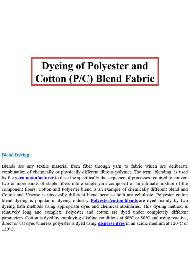 Dyeing Techniques for P/C Blends | PDF | Dyeing | Textiles
