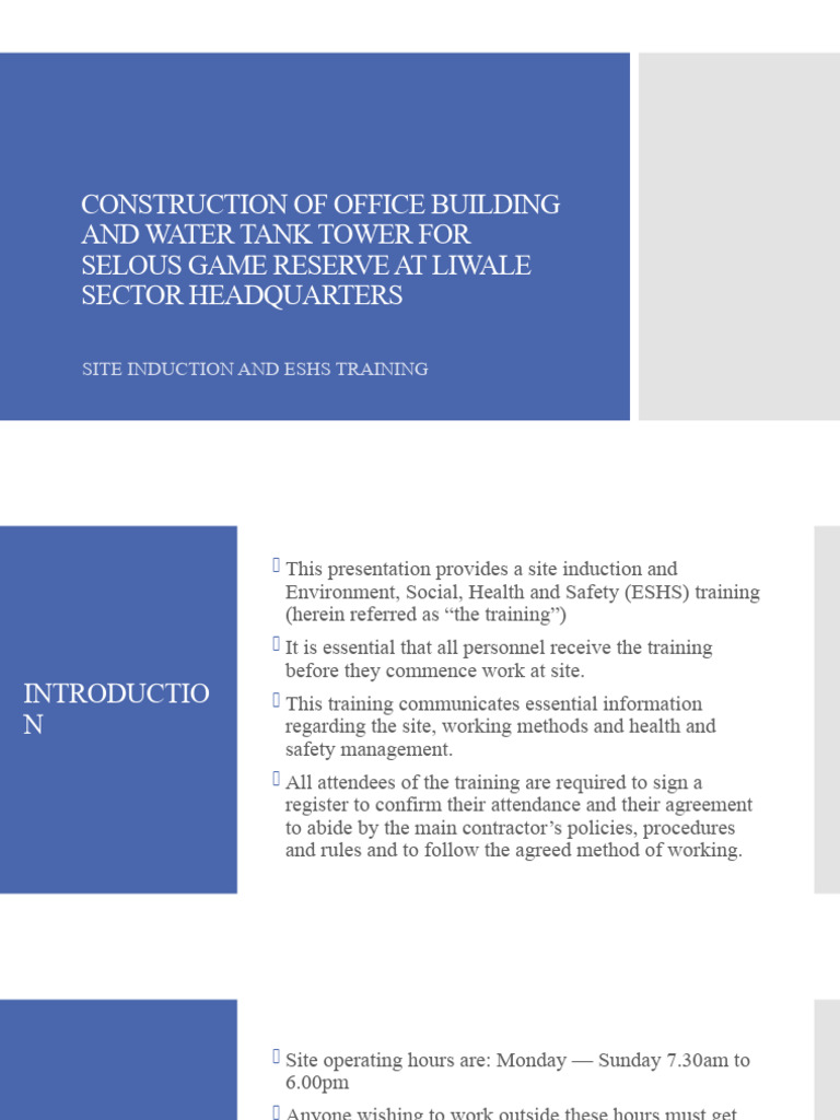 ESHS Training for Selous Game Reserve Construction | PDF | Housekeeping ...