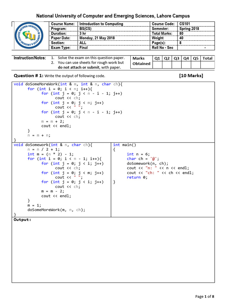 2018 - Final - Spring - PF | PDF | Computer Programming | Computing