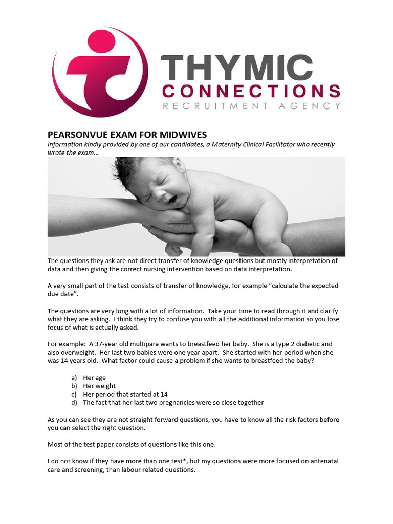 Pearson VUE Midwives Exam Insights | PDF | National Council Licensure ...