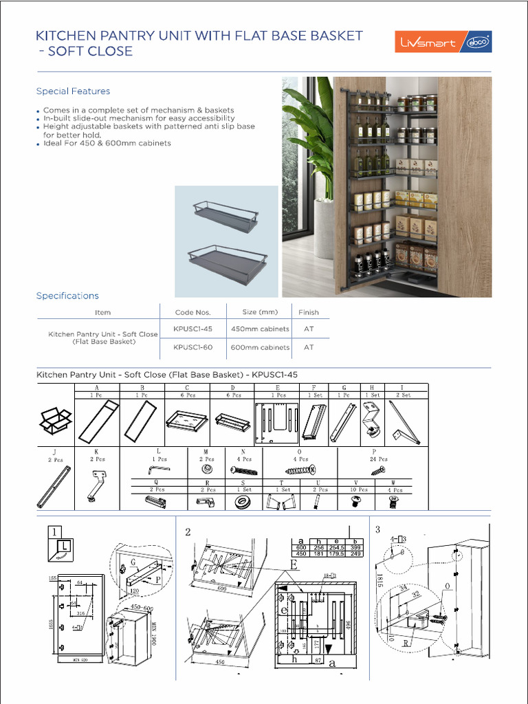 Kitchen Pantry Unit Soft Close Flat Base Basket | PDF