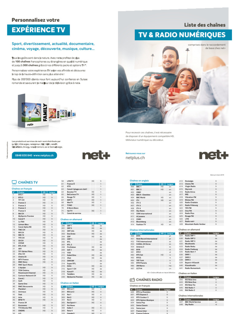 Liste des chaînes TV net+ | PDF | Réseau de télévision | Diffusion