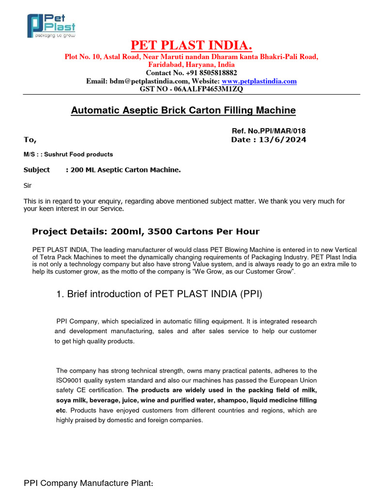 Final Tetra Pack Quotation 3600 PPH sushrut food products | Download ...