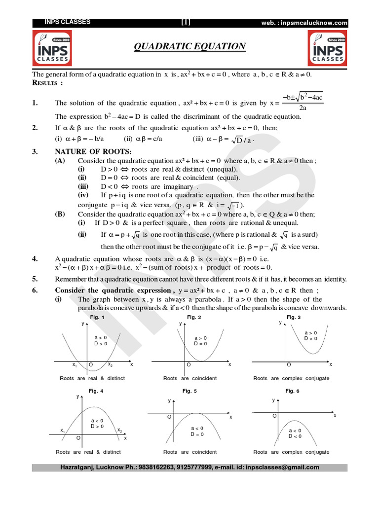 1715363423018_Quadratic Equation (Short Notes) | Download Free PDF ...
