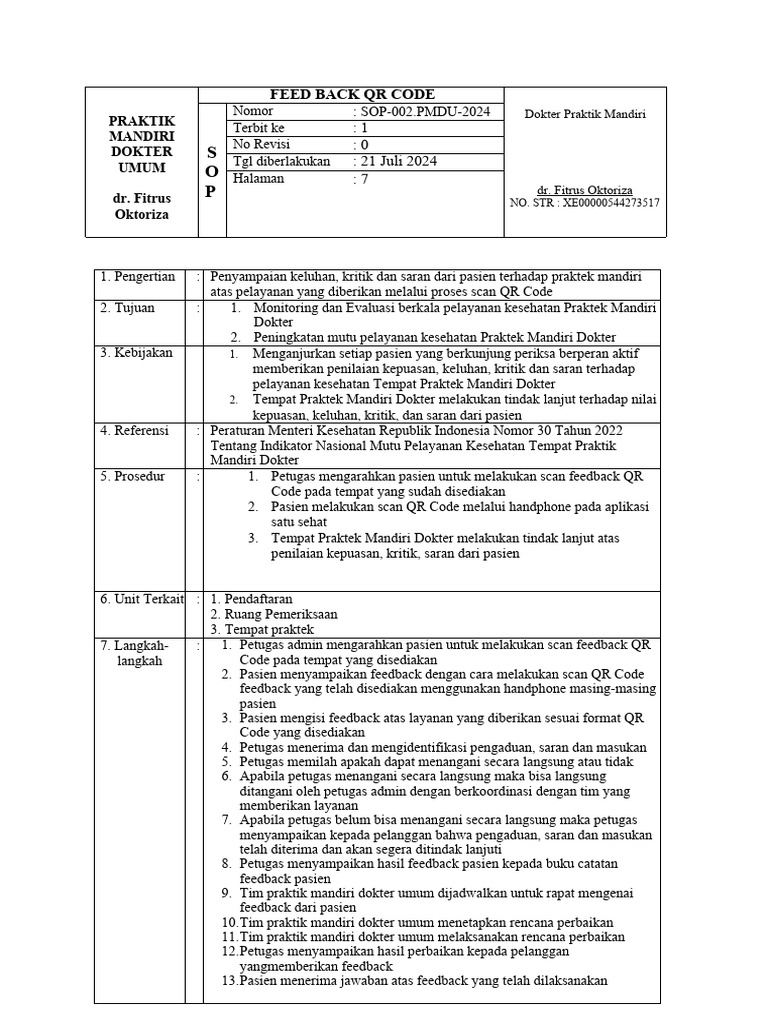 Sop Feed Back QR Code | PDF