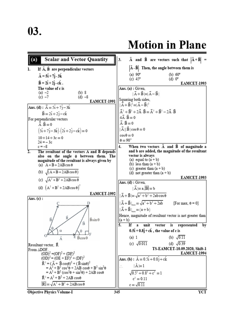 Motion in Plane NEET JEE Practice Questios | PDF | Force | Euclidean Vector