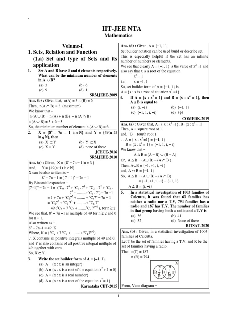 Yct Iit Jee Sets Relations And Functions Pdf Function Mathematics 3171
