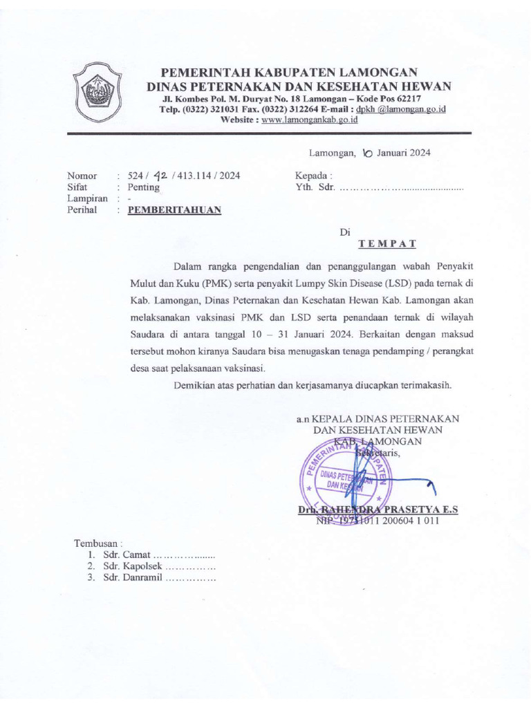 Surat Pemberitahuan Desa . | PDF