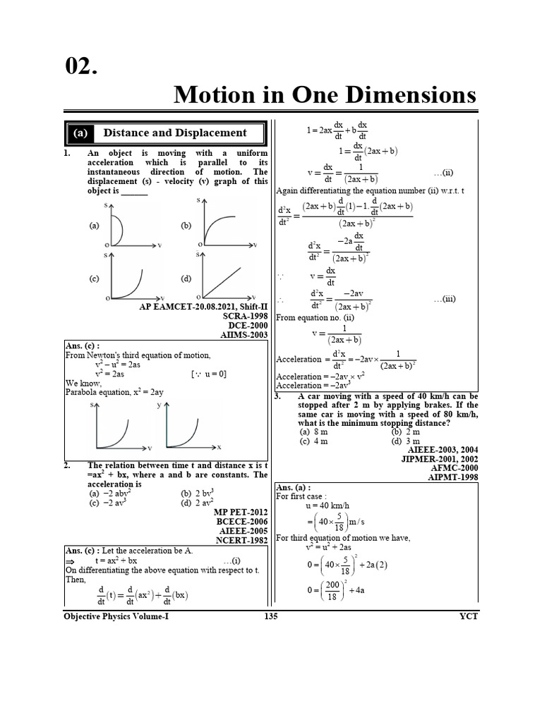 Motion in One Dimension Concepts | PDF | Acceleration | Velocity