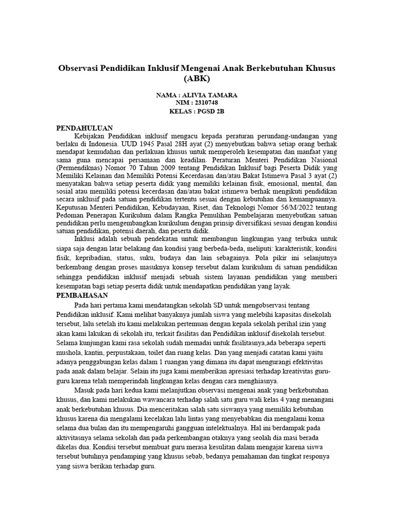 Essay Pendidikan Inklusif | PDF | Sains & Matematika