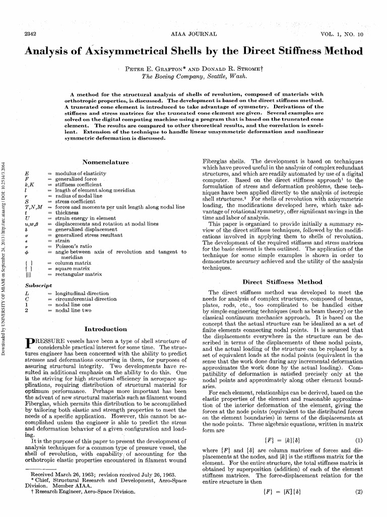 Analysis of Axisymmetrical Shells by The Direct Stiffness Method | PDF ...