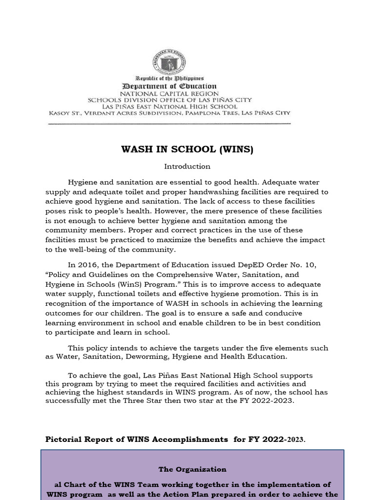 WASH in Schools Program Overview | PDF | Wash | Sanitation