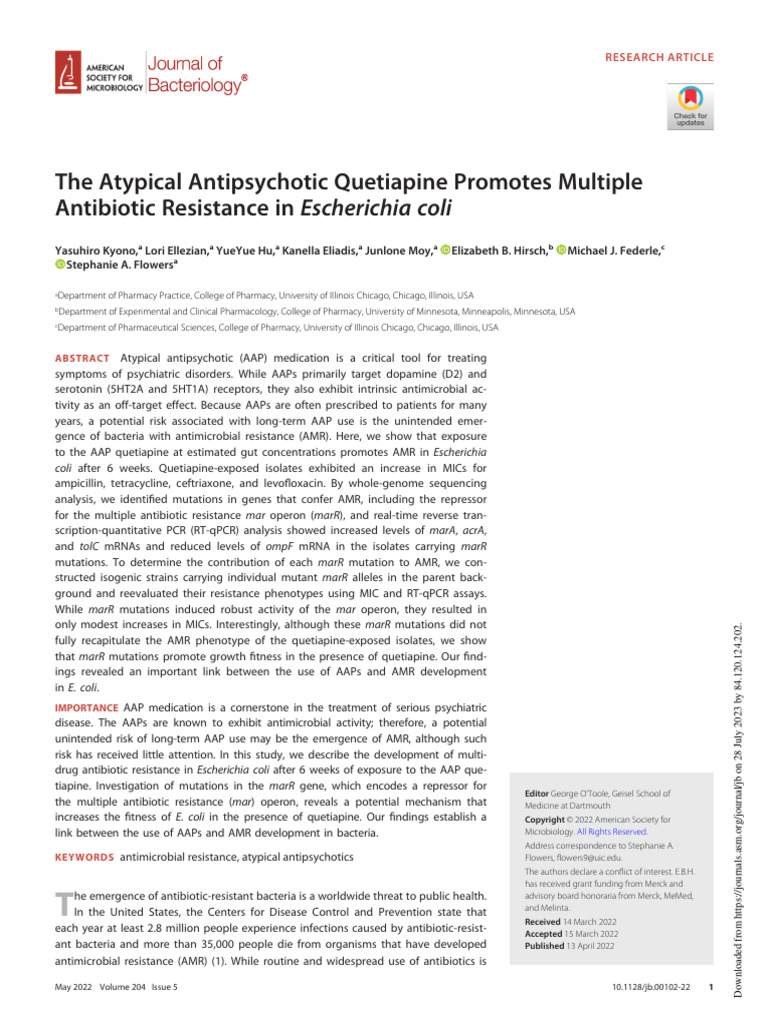 The Atypical Antipsychotic Quetiapine Promotes Multiple Antibiotic ...