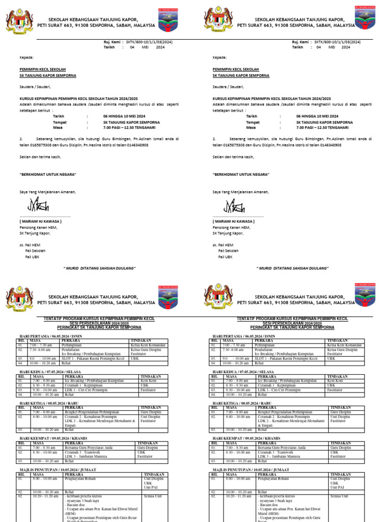 Surat Maklum Kepimpinan 2024 | PDF