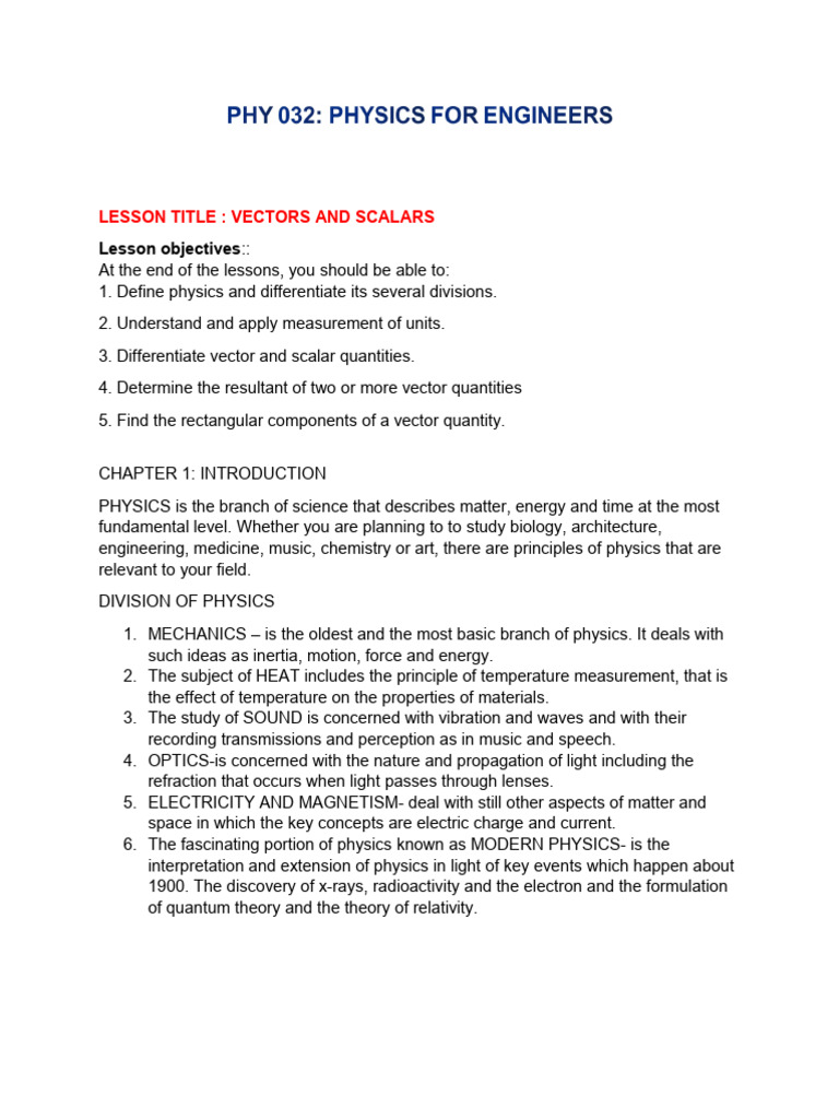 Physics For Engineers Lessons | PDF | Force | Physics