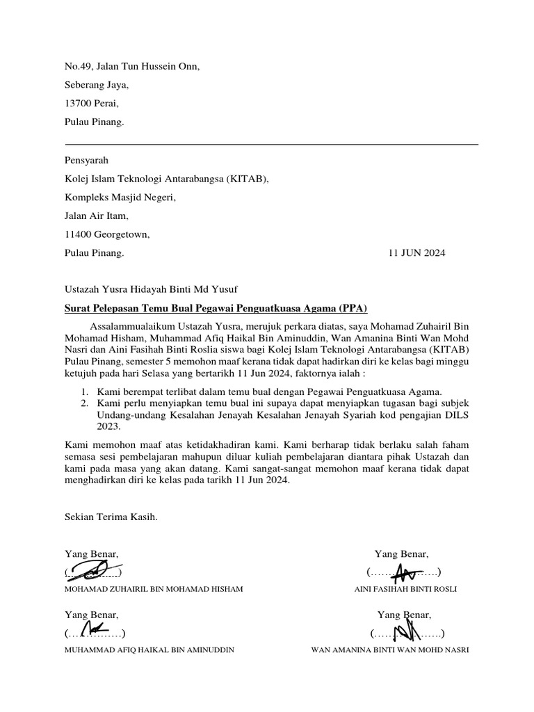 Surat Pelepasan Temu Bual PPA - Signed - Signed | PDF