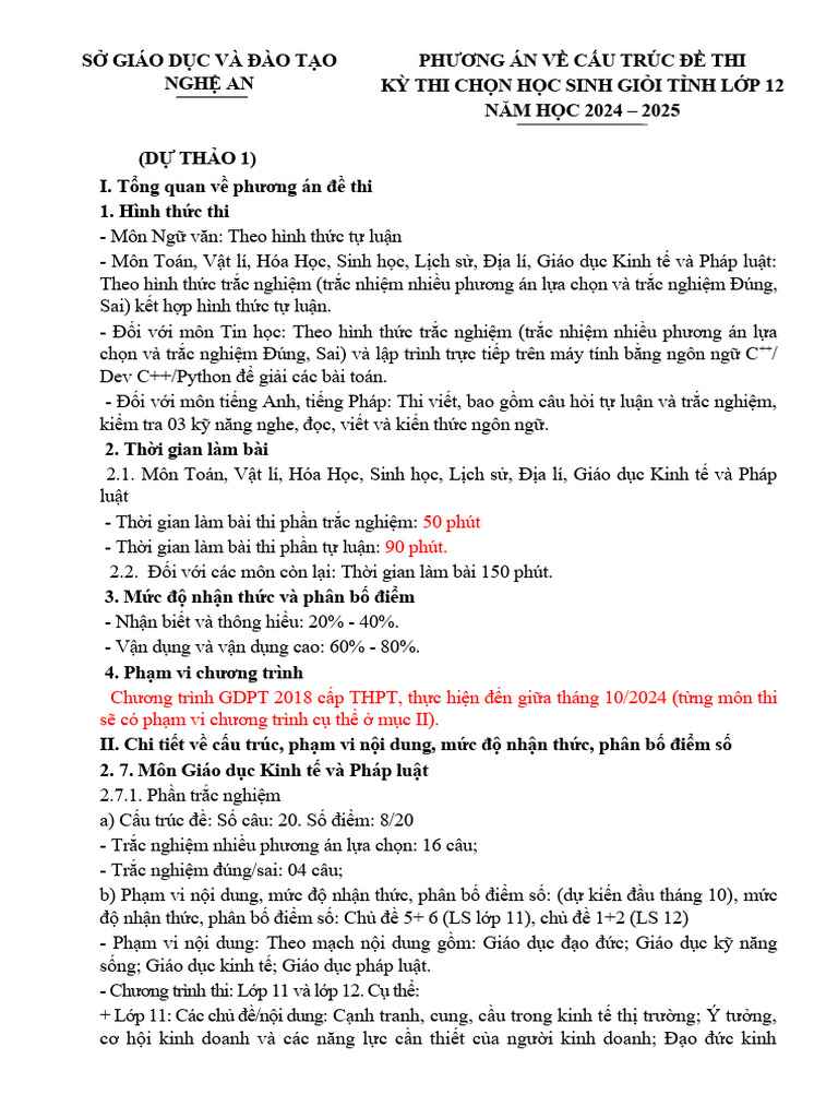 1. 2024 GDKT&PL Cấu trúc thi HSG 12 | PDF