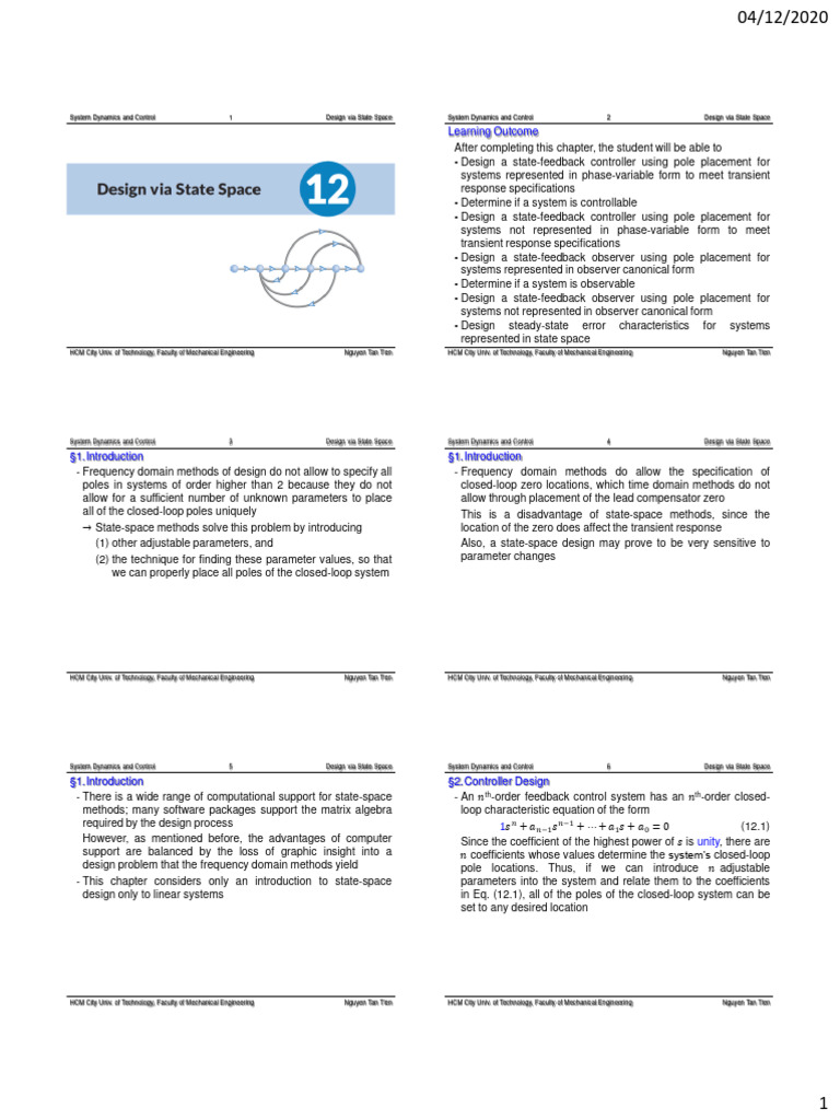 Ch 12 Design Via State Space Pdf Control Theory Mathematics