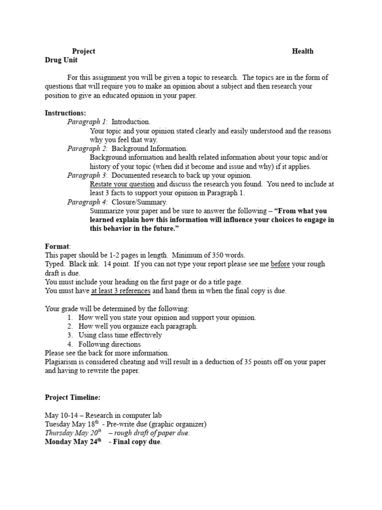 Student Drug Research Assignment | PDF | Paper | Cognition
