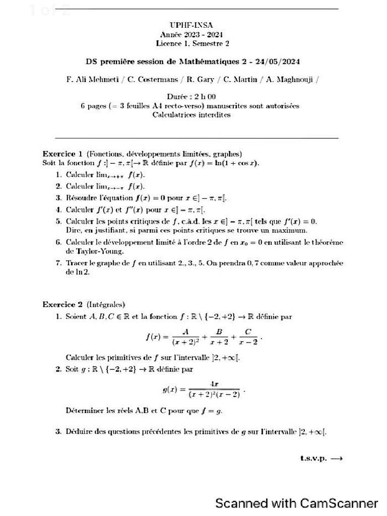 Sujet de Mathématiques | PDF