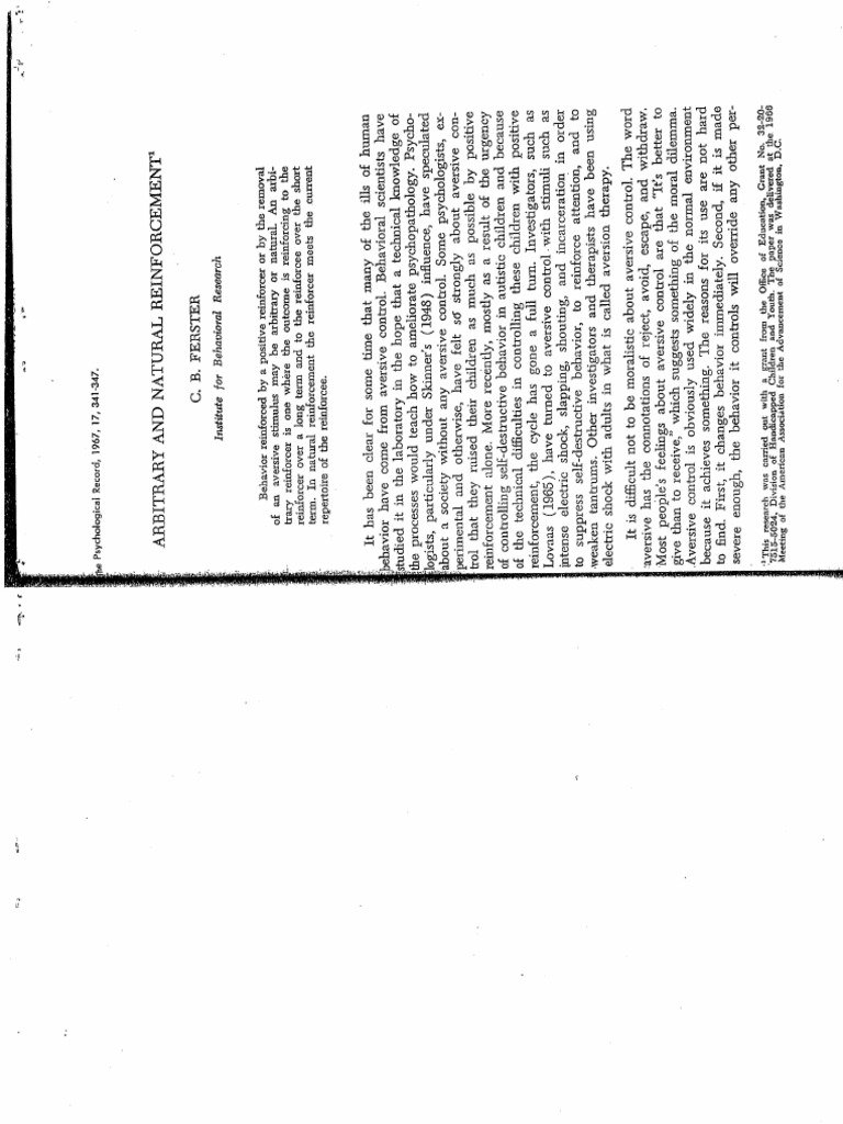 Ferster - 1967 - Arbitrary and Natural Reinforcement | PDF