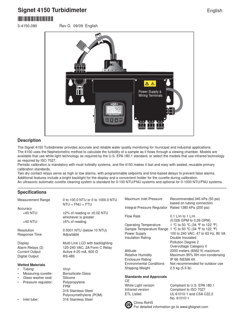 Signet 4150 Turbidimeter | PDF | Relay | Calibration