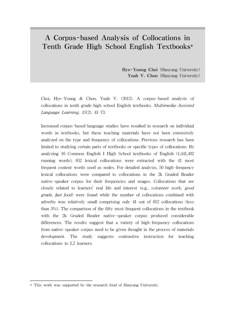 A Corpus-Based Analysis of Collocations in Tenth Grade High School ...