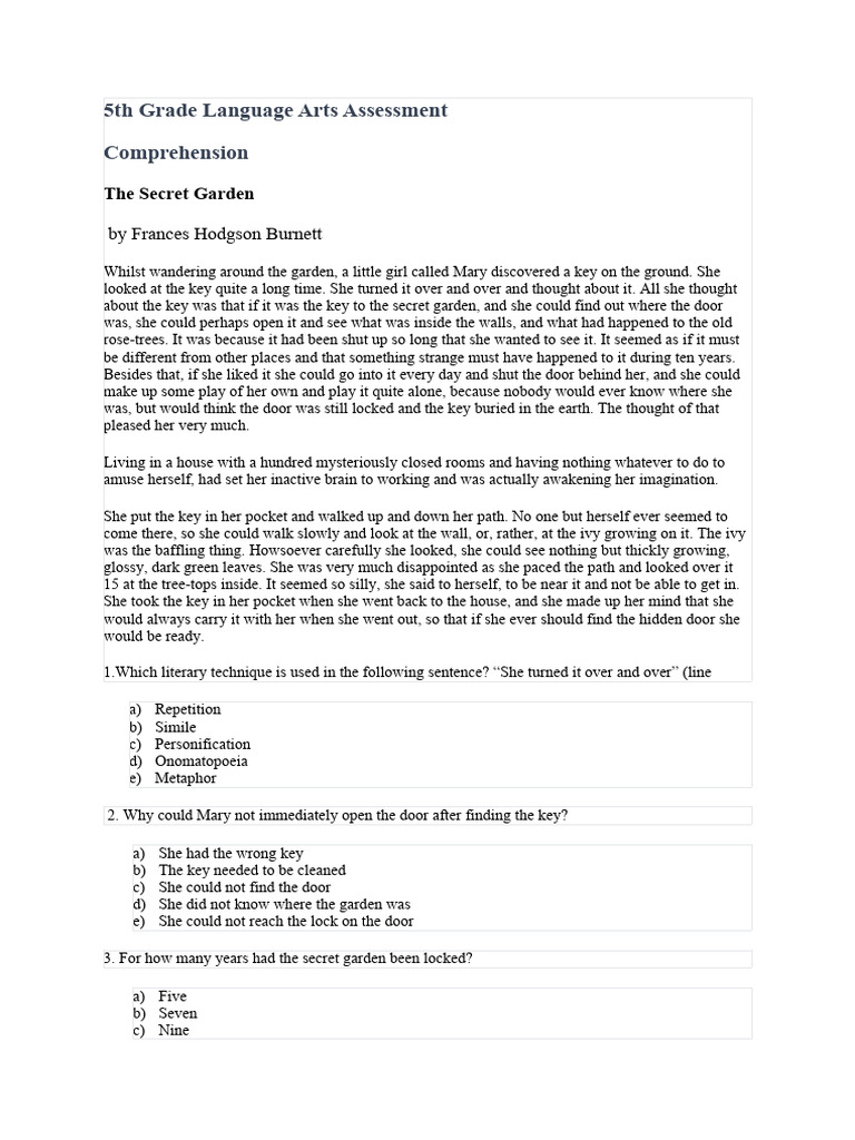 5th Grade Language Arts Assessment | PDF | Sentence (Linguistics) | Grammar