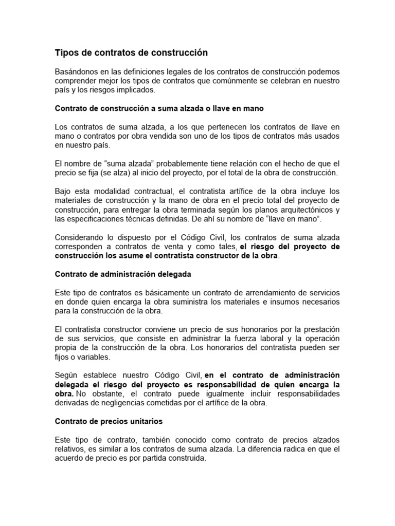 Tipos de Contratos de Construcción | PDF | Contratista general | Economias