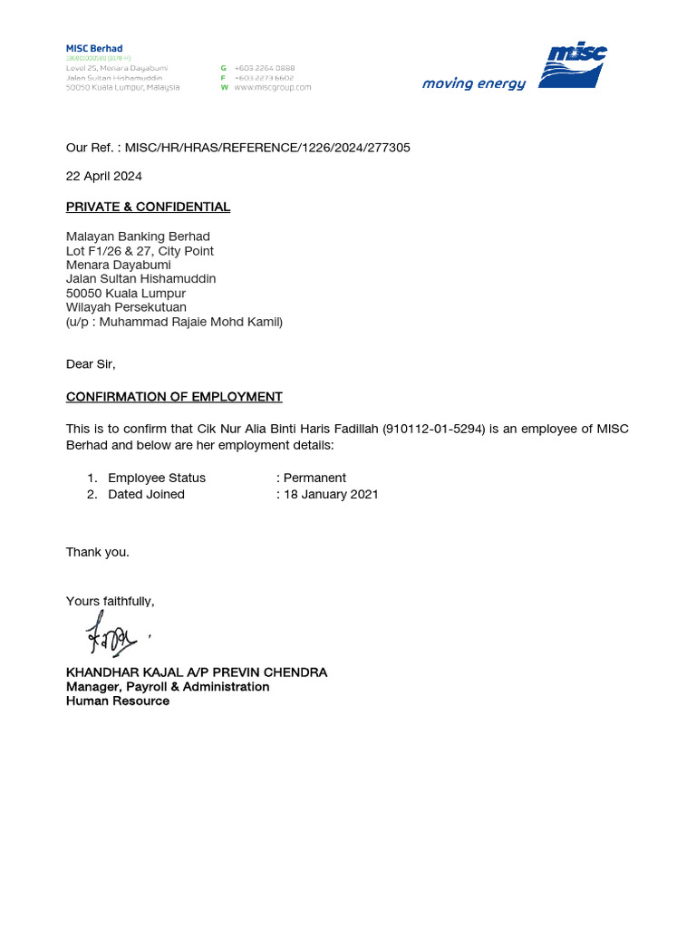 Reference Letter - Nur Alia Binti Haris Fadillah v2 | PDF | Career & Growth