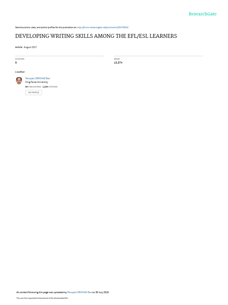 Developing Writing Skills Among The Efl/esl Learners | Download Free ...