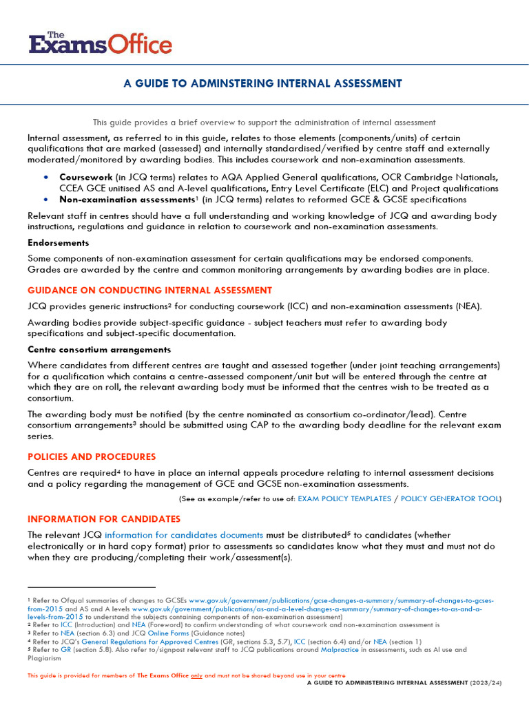 23-24 A Guide To Administering Internal Assessment | PDF | Qualifications