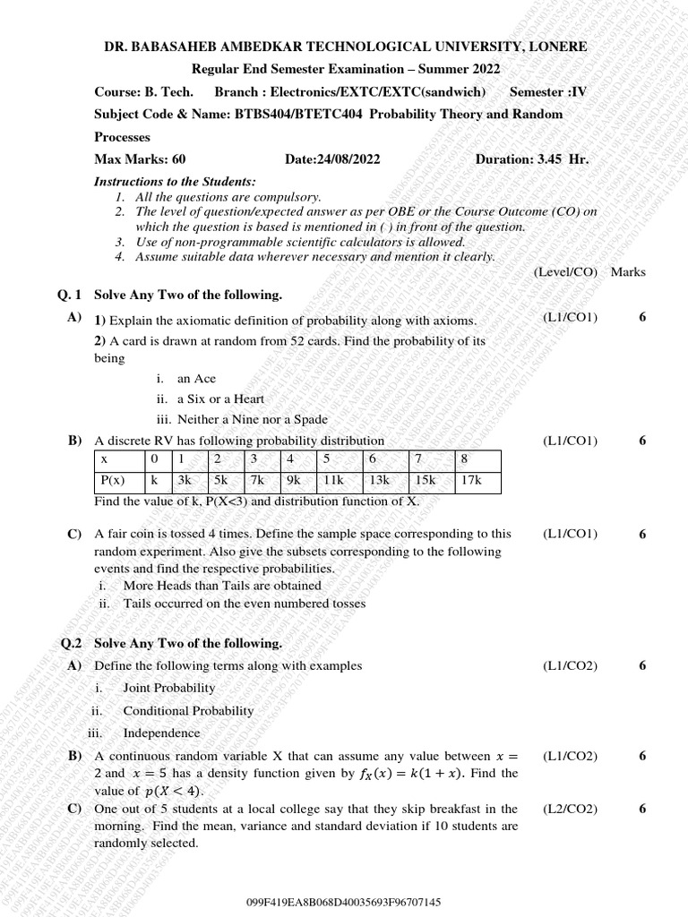 Probability Theory and Random Processes | PDF | Statistical Models ... Probability Theory and Random Processes | PDF | Statistical Models ...