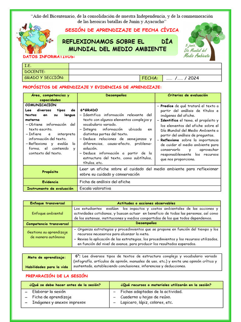 SES-FECHA CÍVICA-DÍA MUNDIAL DEL MEDIO AMBIENTE | Descargar gratis PDF ...