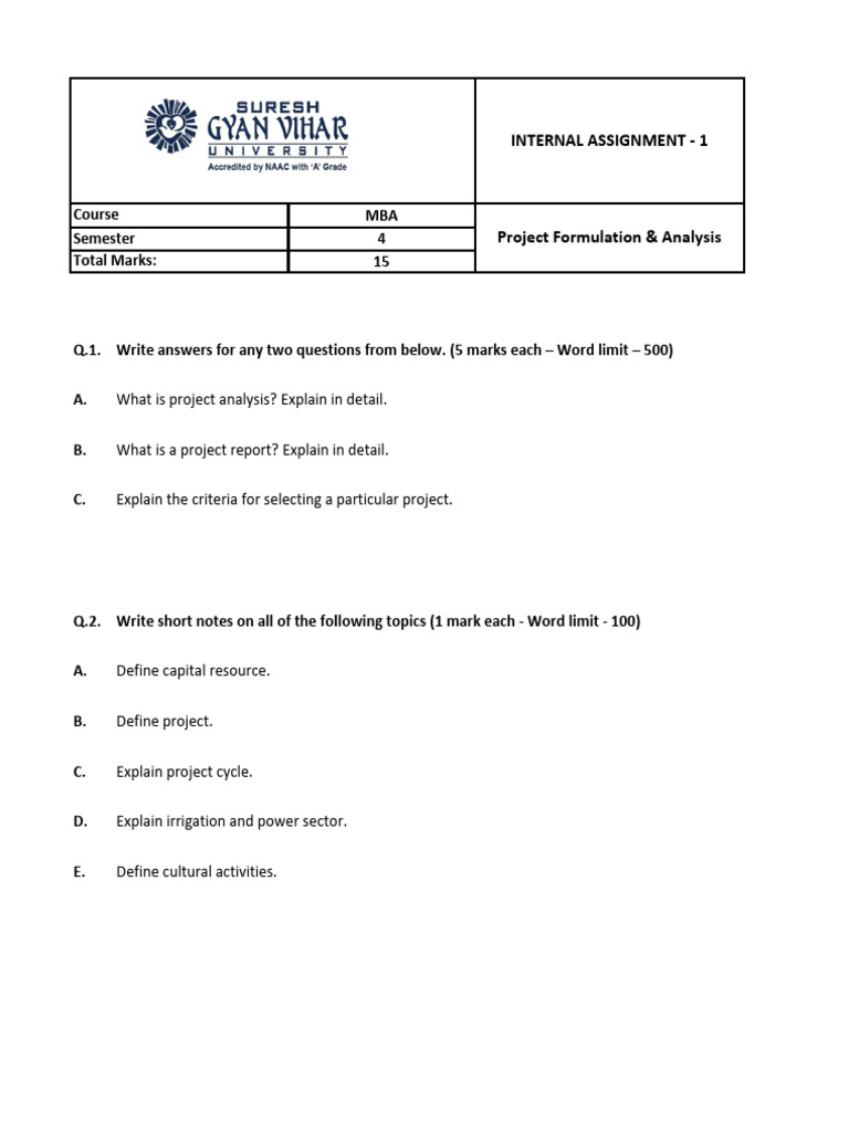 Project Formulation & Analysis | PDF